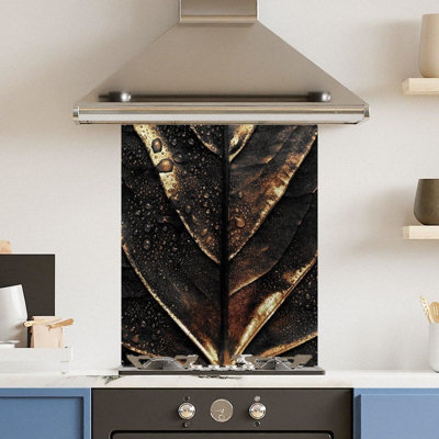 Toughened 6mm Glass Kitchen Splashback 60 x 75cm Gold Black Close Up ...