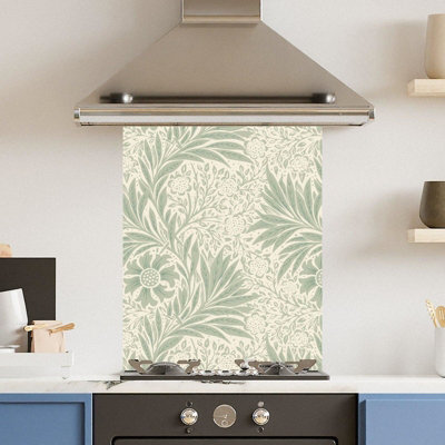 Toughened 6mm Glass Kitchen Splashback 60 x 75cm Pale Green Leaf ...