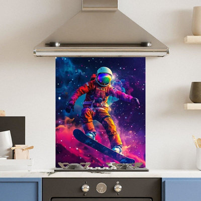 Toughened 6mm Glass Kitchen Splashback 60 x 75cm Space Surfer ...