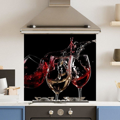 Toughened 6mm Glass Kitchen Splashback 70 x 65cm 3 Wine Glasses ...