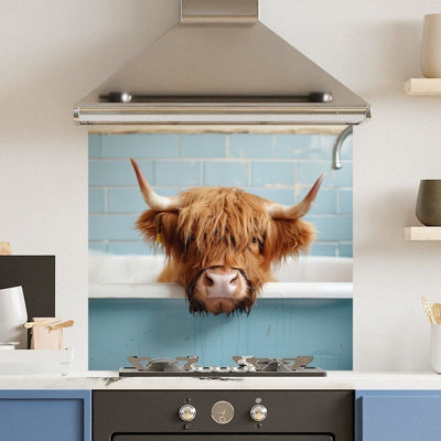 Toughened 6mm Glass Kitchen Splashback 70 x 65cm Bath Cow - Polished ...