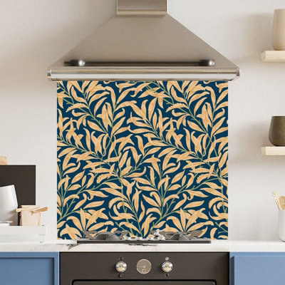 Toughened 6mm Glass Kitchen Splashback 70 x 65cm Blue Yellow Leaf ...