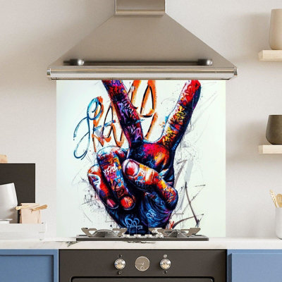 Buy Toughened 6mm Glass Kitchen Splashback 70 x 65cm Colourful Peace ...