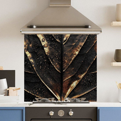 Toughened 6mm Glass Kitchen Splashback 70 x 65cm Gold Black Close Up ...