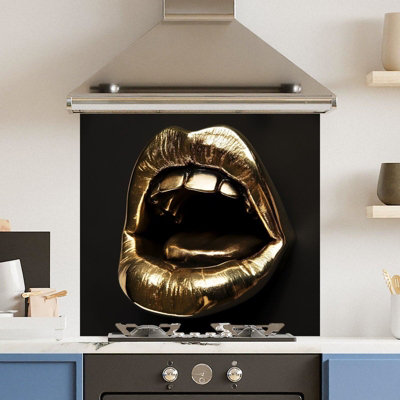 Toughened 6mm Glass Kitchen Splashback 70 x 65cm Gold Mouth - Polished ...