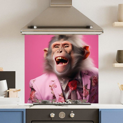 Toughened 6mm Glass Kitchen Splashback 70 x 65cm Pink Monkey - Polished ...