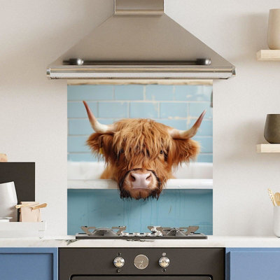 Toughened 6mm Glass Kitchen Splashback 70 x 75cm Bath Cow - Polished ...