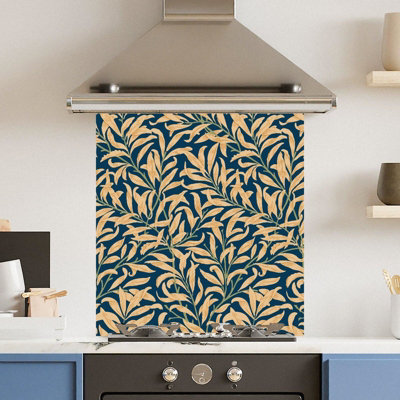 Toughened 6mm Glass Kitchen Splashback 70 x 75cm Blue Yellow Leaf ...