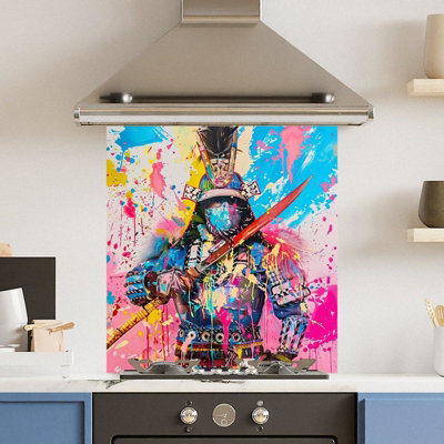 Toughened 6mm Glass Kitchen Splashback 70 x 75cm Colourful War ...