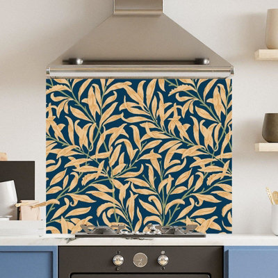 Toughened 6mm Glass Kitchen Splashback 90 x 65cm Blue Yellow Leaf ...
