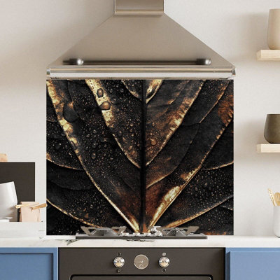 Toughened 6mm Glass Kitchen Splashback 90 x 65cm Gold Black Close Up ...