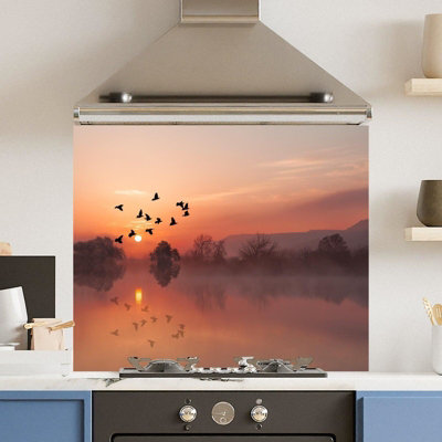 Toughened 6mm Glass Kitchen Splashback 90 x 65cm Misty Morning ...