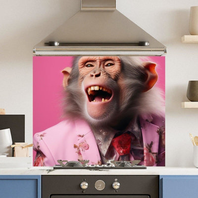 Toughened 6mm Glass Kitchen Splashback 90 x 65cm Pink Monkey - Polished ...