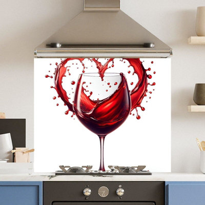 Toughened 6mm Glass Kitchen Splashback 90 x 65cm Red Wine Heart ...