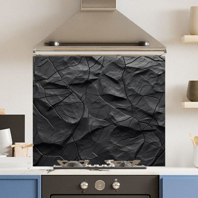 Toughened 6mm Glass Kitchen Splashback 90 x 75cm Abstract Black ...