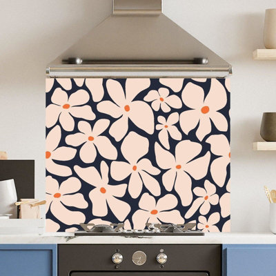 Toughened 6mm Glass Kitchen Splashback 90 x 75cm Blue CreaFlower ...