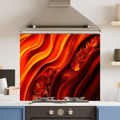 Buy Toughened 6mm Glass Kitchen Splashback 90 x 75cm Lava Leaf ...