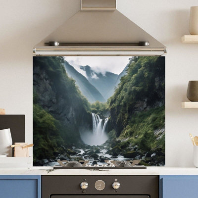 Toughened 6mm Glass Kitchen Splashback 90 x 75cm Waterfall Landscape ...