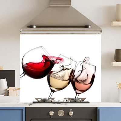 Toughened 6mm Glass Kitchen Splashback 90 x 75cm White 3 Wine Glasses ...