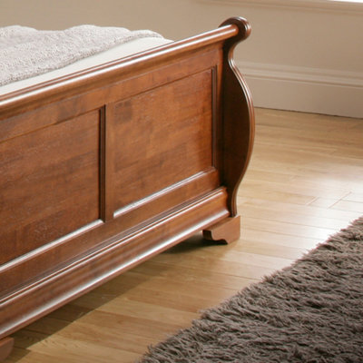 Toulon Wooden Sleigh Bed - Mahogany Finish - Double Bed Frame Only