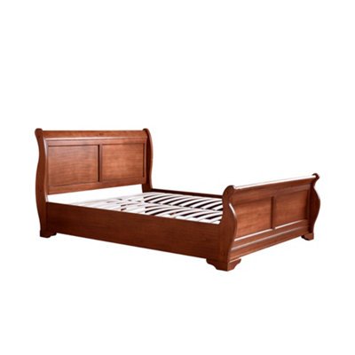 Toulon Wooden Sleigh Bed - Mahogany Finish - Double Bed Frame Only
