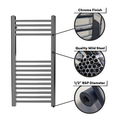 Towel Radiator Rail 1200 x 600 for Central Heating with Chrome Finish