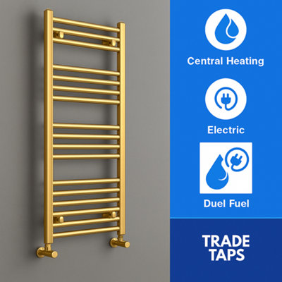 Towel Rail Heated Brushed Brass 500 x 800mm Bathroom Wall Mounted ...