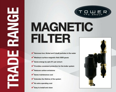 Tower 22mm Magnetic Boiler Filter Inline Central Heating Brass Threaded ...