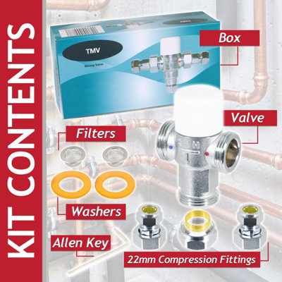 Tower 22mm TMV Thermostatic Mixing Valve Water Supply Blending ...