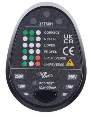 Tower 33TM01 13Amp Plug Socket Tester with RCD Trip Test