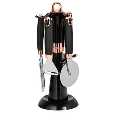 Tower 4 Piece S/S Gadget Set with Stand Rose Gold & Black | DIY at B&Q