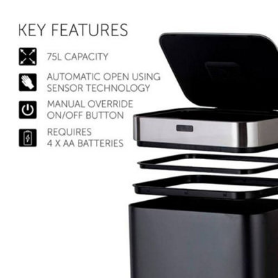 Tower 75 Litre Sensor Bin Black