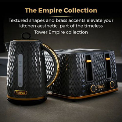 Tower Empire Kettle and 4 Slice Toaster Set Black