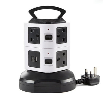 Tower Extension Lead - 7 Sockets for 3-pin Plugs, 2 USB Sockets ...