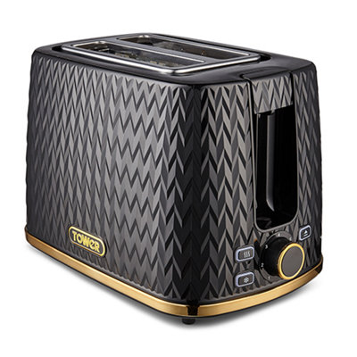 Tower T20054BLK Empire 2 Slice Toaster Black with Brass Accents