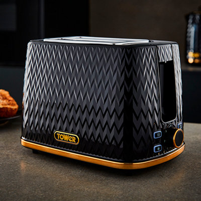 Tower T20054BLK Empire 2 Slice Toaster Black with Brass Accents