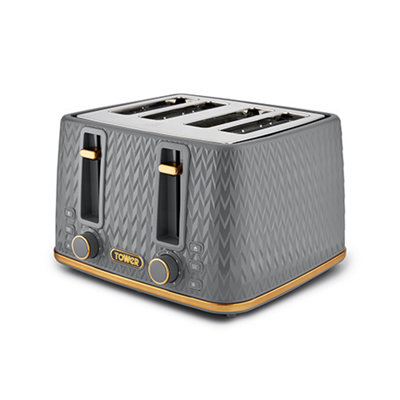 Tower T20061GRY Empire 4 Slice Toaster Grey with Brass Accents | DIY at B&Q