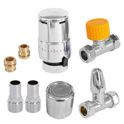 Tower Thermostatic Radiator Valve Straight TRV Rad Lockshield Chrome ...