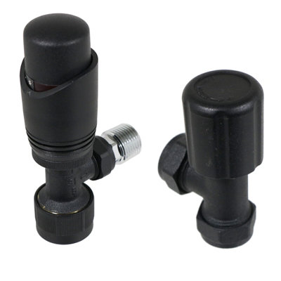 Tower Thermostatic Radiator Valve with Lockshield Black 10 - 15mm ...
