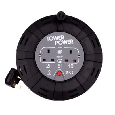 Tower TP10812 with Thermal Safety Cut Out 2 Socket 8 Metre 10 Amp Cassette