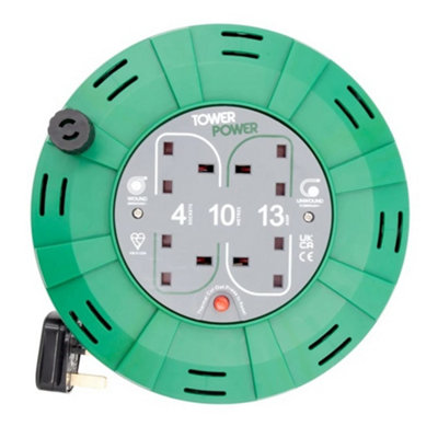 Tower TP21014 with Thermal Safety Cut Out 4 Socket 10 Metre 13 Amp Cassette
