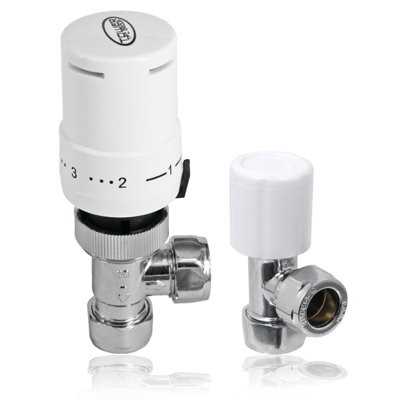 Tower TRV Thermostatic Radiator Valve White Angled Lockshield 10-15mm ...