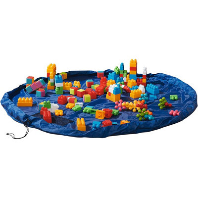 Toy Storage Play Mat Drawstring Bag - Blue Polyester Bag with Handle ...