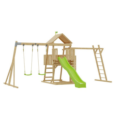 TP Kingswood Wooden Climbing Frame Tower & 3m Super Wavy Slide - FSC ...