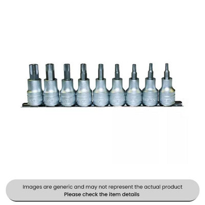 TPX Bit Socket Clip Rail 1/2" Drive 9 Piece For Tamper Proof Screws ...