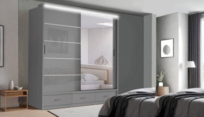 Track-D Bedroom Sliding Wardrobe - LED Light - Ample Storage Space ...