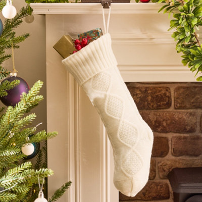 Traditioanl Ivory Chunky Knit Christmas Xmas Gift Decoration Christmas Stocking