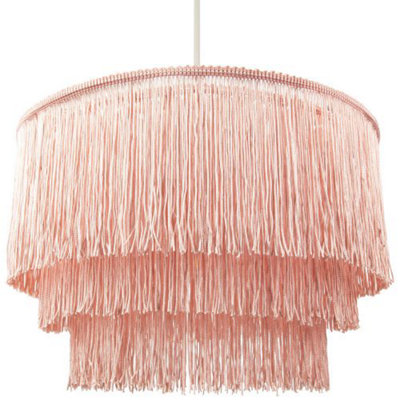 Traditional 3-Tier Pink Fabric Tassels Pendant Light Shade with ...