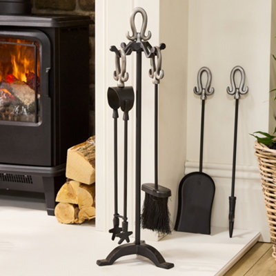Traditional 5pc Fireside Freestanding Silver Companion Set