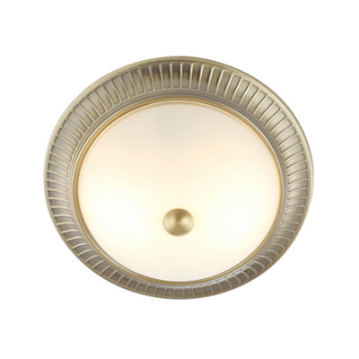Traditional Antique Brass Flush Ceiling Light Fitting with White Glass ...